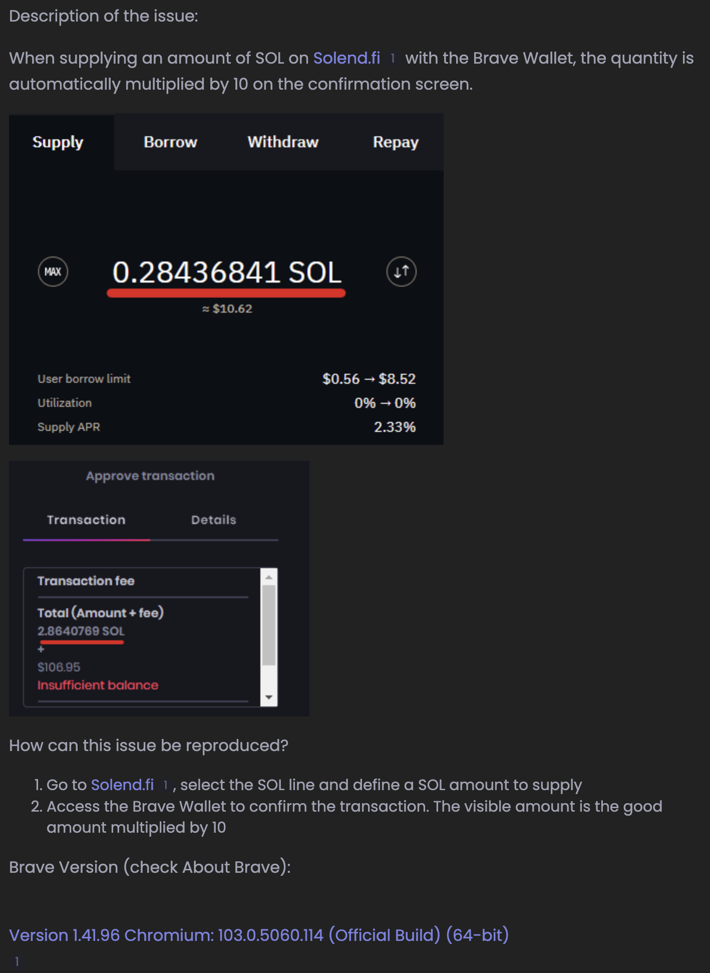 User Issue Sol Quantity Multiplied By 10 In Confirmation Screen · Issue 24109 · Bravebrave 