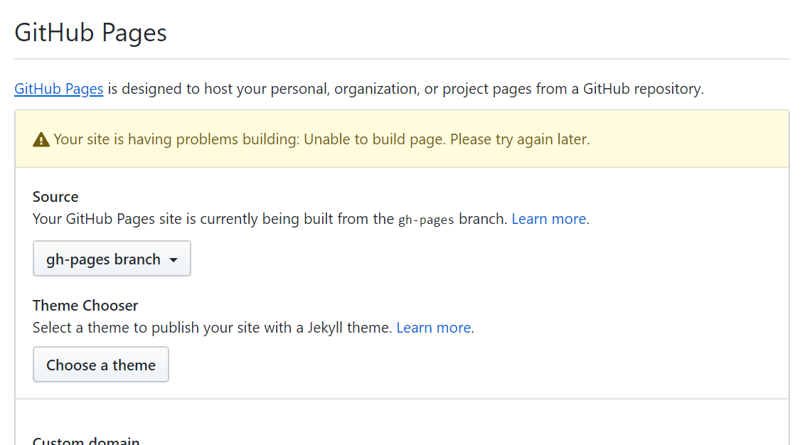 Your site is having problems building: Unable to build page. Please try ...