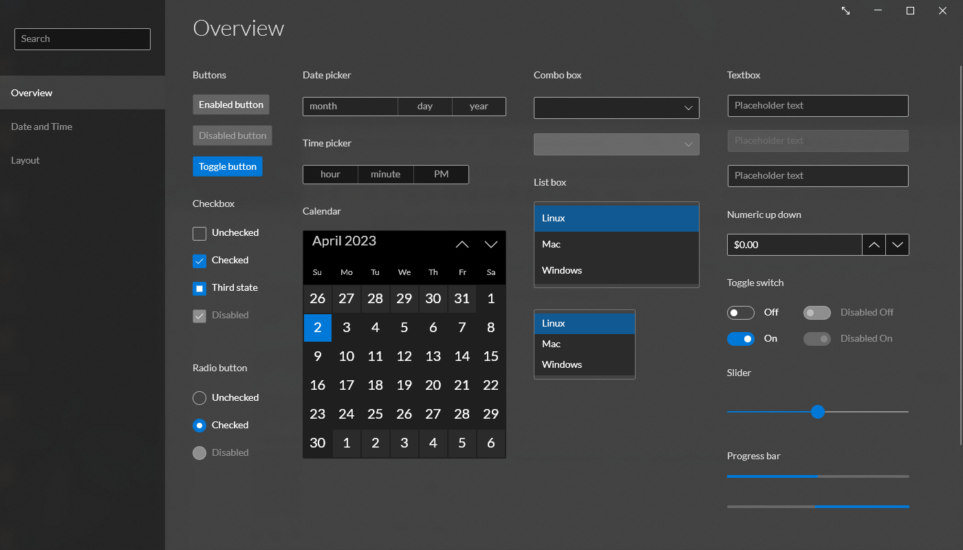 Is there a Gallery application that showcases the look and feel of all ...