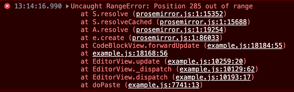 RangeError when pasting text at the end of a code block when its the last node in the document ...