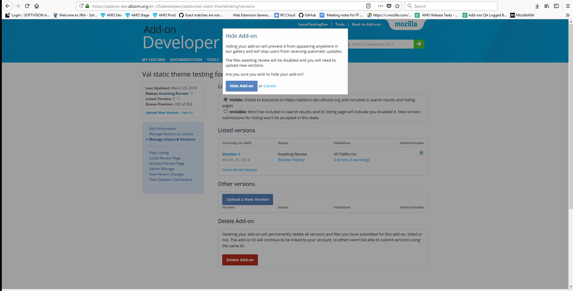 Incomplete status after making an add-on visible again before auto ...