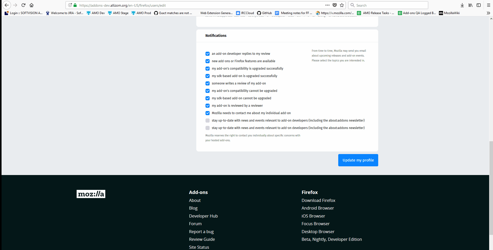 " Stay up-to-date with news and events relevant to add-on developers" is displayed twice in Edit ...