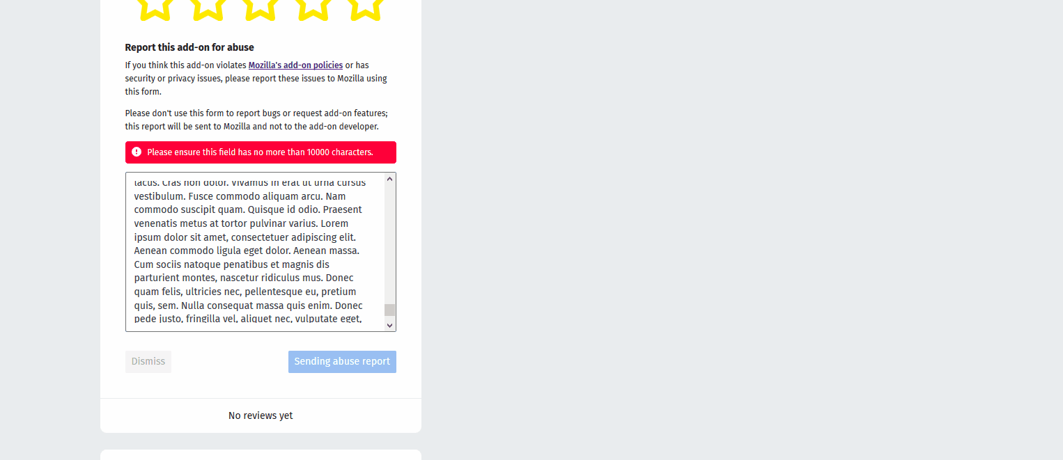 Dismiss button should stay active after the red warning for more chars ...