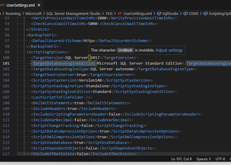 Unable to process the existing user settings and will overwrite the file with user settings from ...