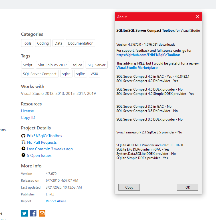 Close issue · Issue #882 · ErikEJ/SqlCeToolbox · GitHub
