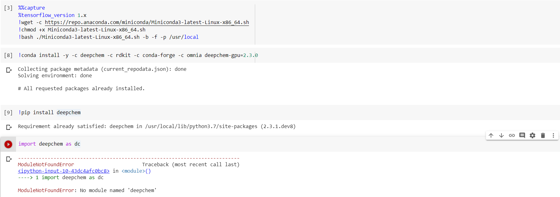 Deepchem installation issue in colab · Issue #1822 · deepchem/deepchem · GitHub