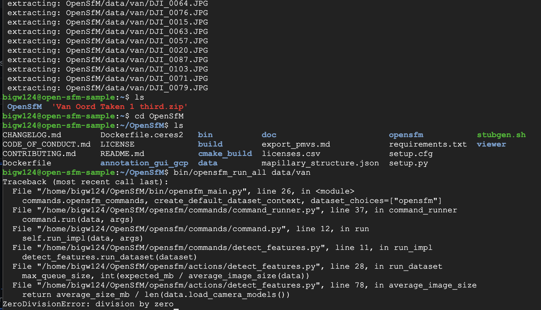 Zero Division Error · Issue #784 · mapillary/OpenSfM · GitHub