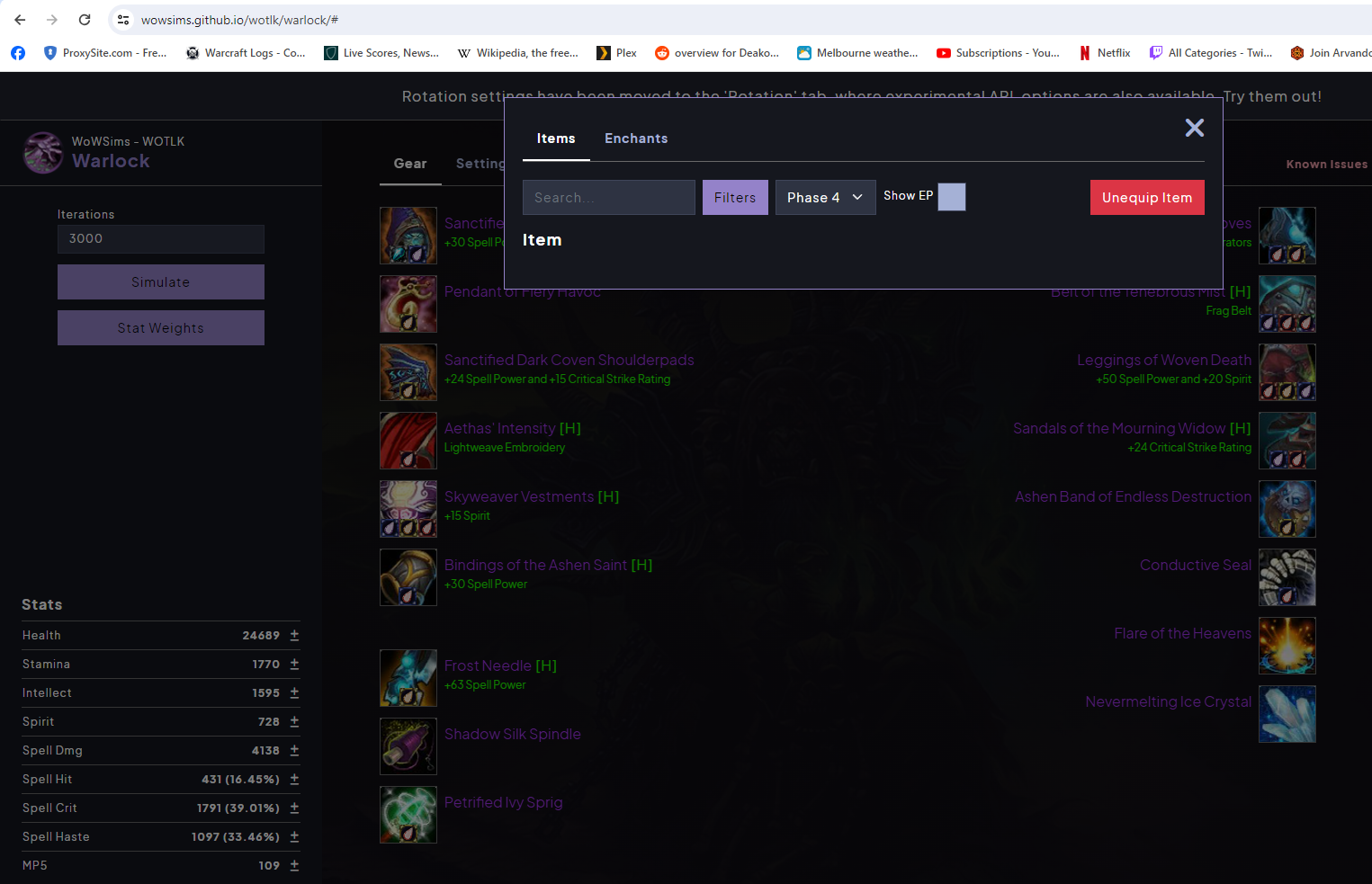 Offhand list completely empty for warlock sim · Issue #3980 · wowsims/wotlk · GitHub