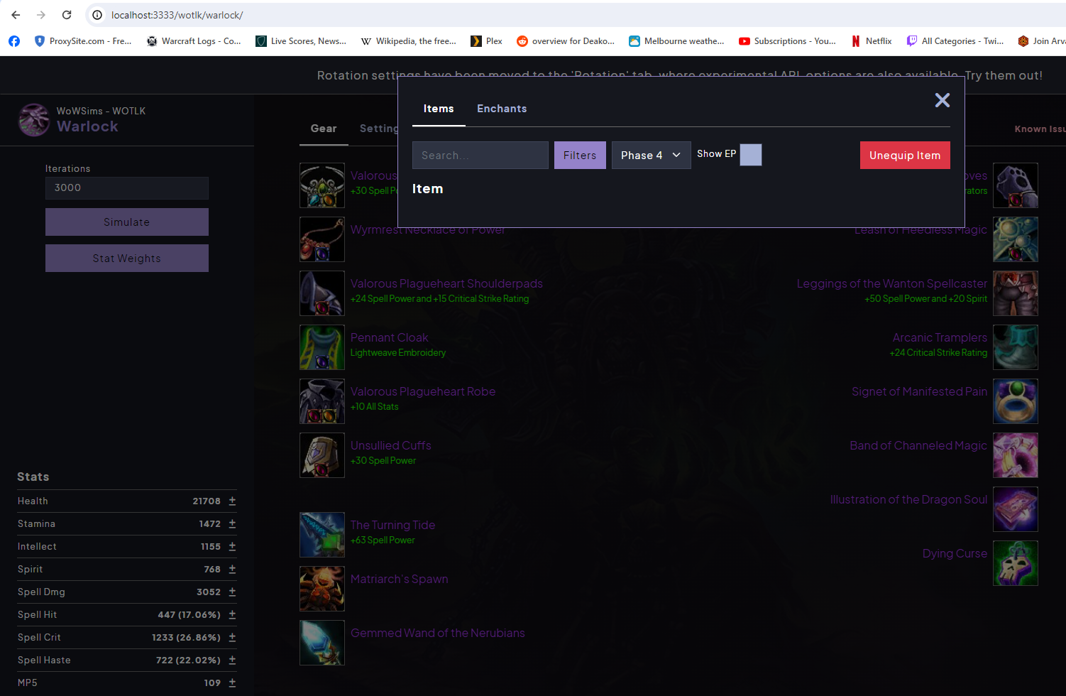 Offhand list completely empty for warlock sim · Issue #3980 · wowsims/wotlk · GitHub