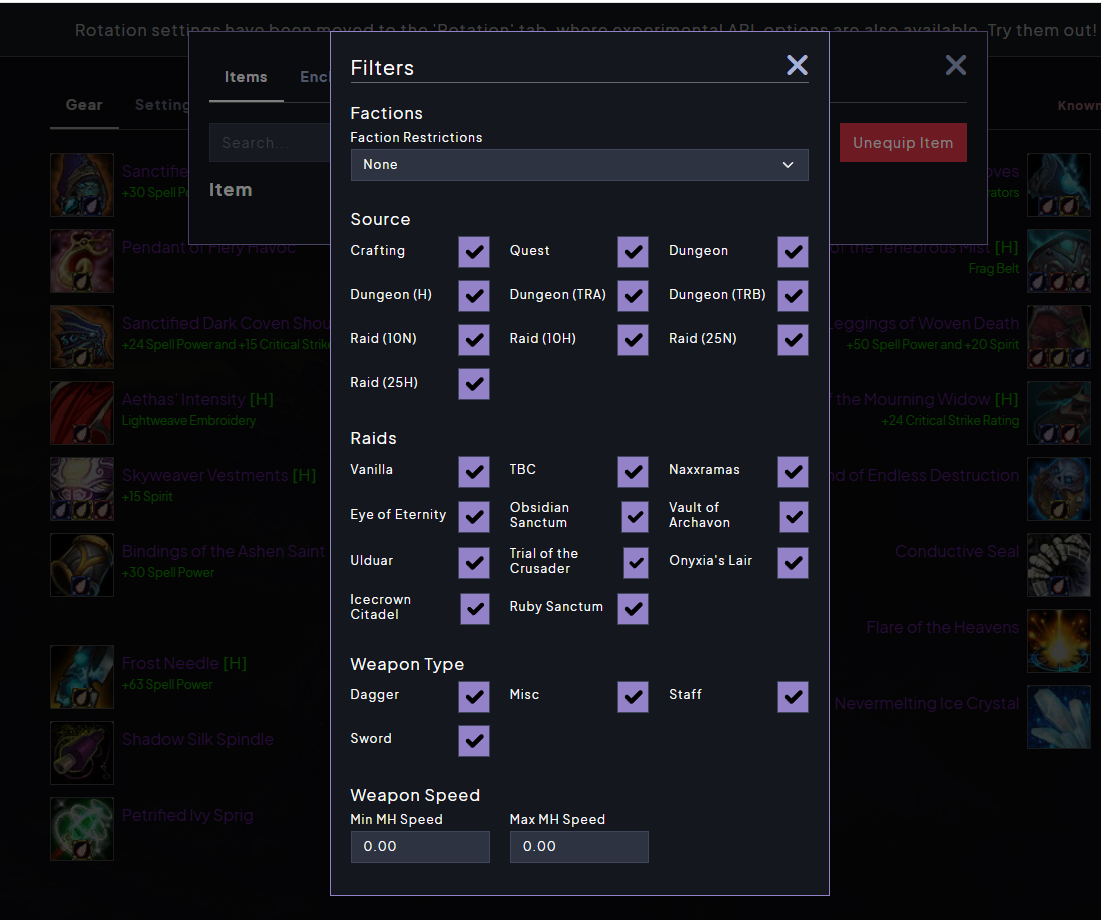 Offhand list completely empty for warlock sim · Issue #3980 · wowsims ...