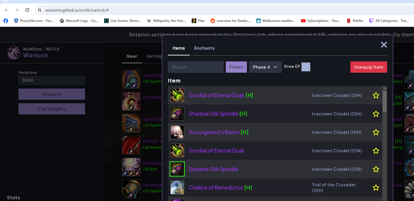 Offhand list completely empty for warlock sim · Issue #3980 · wowsims/wotlk · GitHub