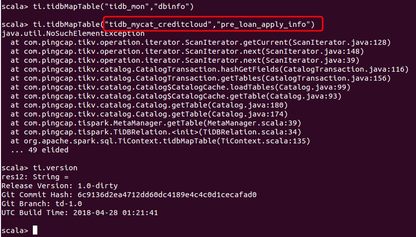 CatalogTransaction throws NoSuchElement exception · Issue #384 · pingcap/tispark · GitHub