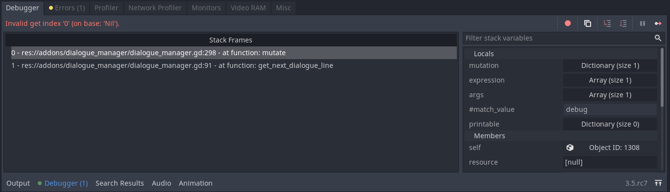debug() potentially broken? · Issue #73 · nathanhoad/godot_dialogue_manager · GitHub