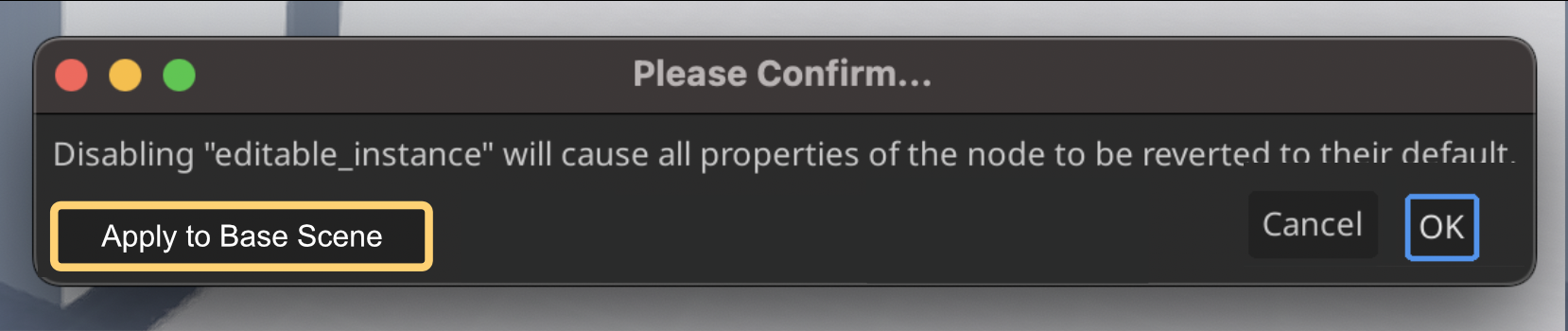 Add "apply changes to base scene" option when disabling "editable children" · Issue #7649 ...