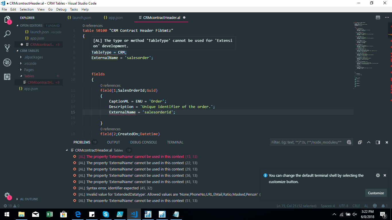 The Type or method TableType cannot be used for 'Extension' development ...