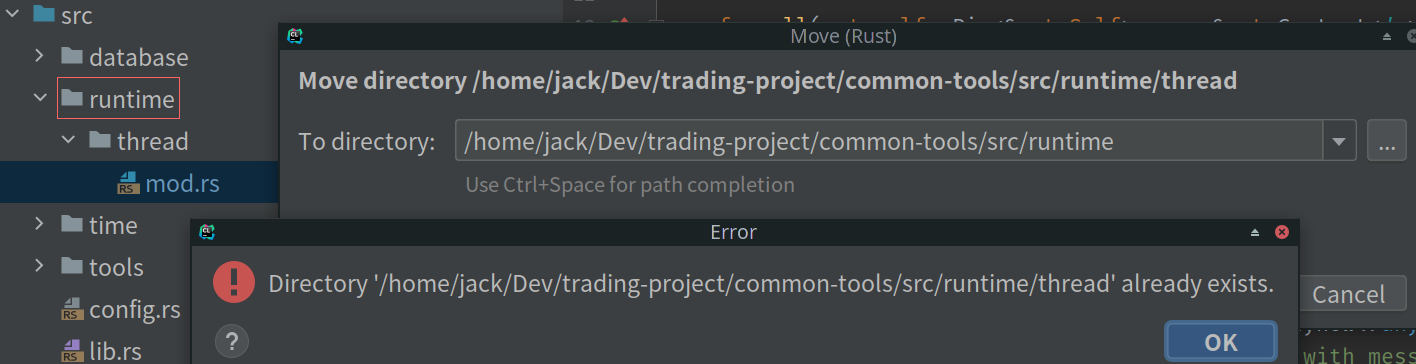 Moving mod.rs to parent folder shows 'Directory parent/current_folder already exists' · Issue ...