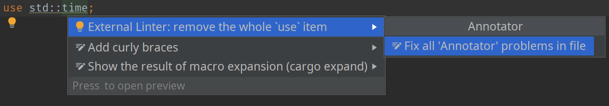 External Linter Remove Unused Use Import And Fix All Annotator Problems In File Not Working