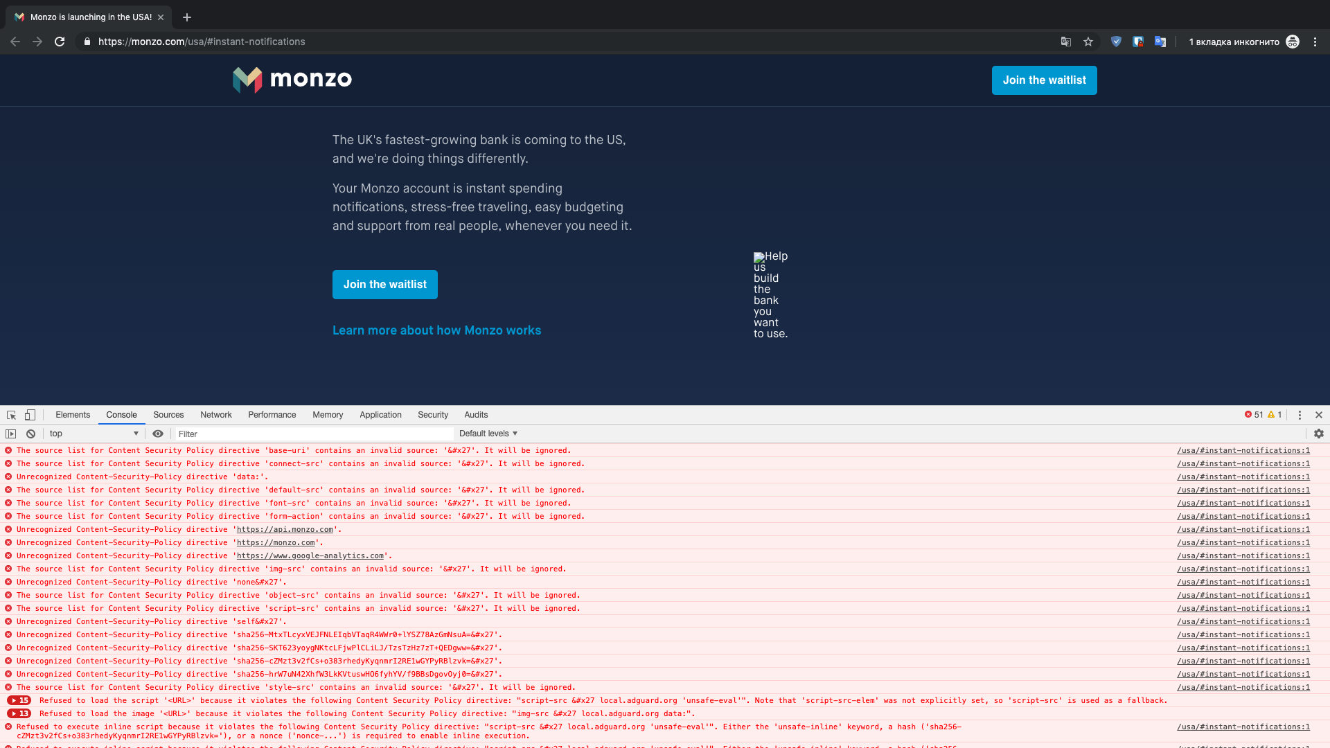 monzo.com - CSP Issue · Issue #1010 · AdguardTeam/CoreLibs · GitHub