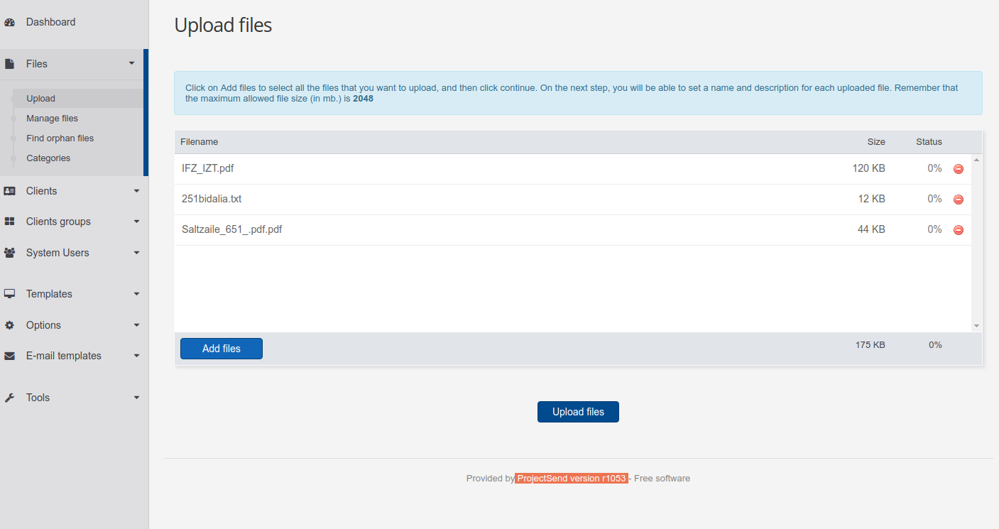 Can't upload, the upload process is on 0% · Issue #575 · projectsend/projectsend · GitHub
