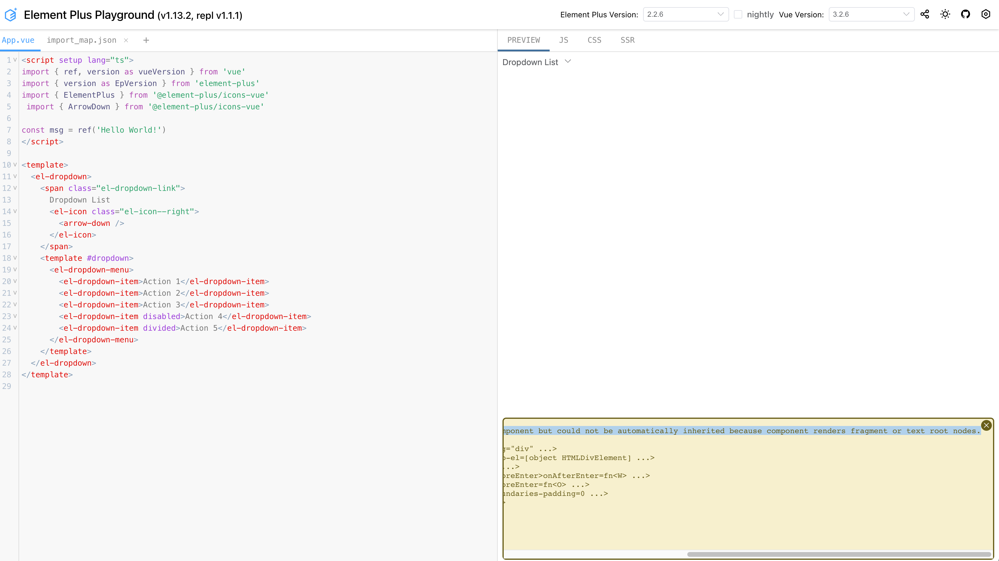 [Bug Report] [Component] [dropdown] el-dropdown：When hovering over it, the console emits a ...