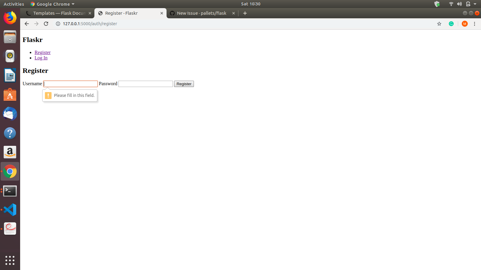 Browser doesn't show error message in tutorial · Issue #3388 · pallets/flask · GitHub