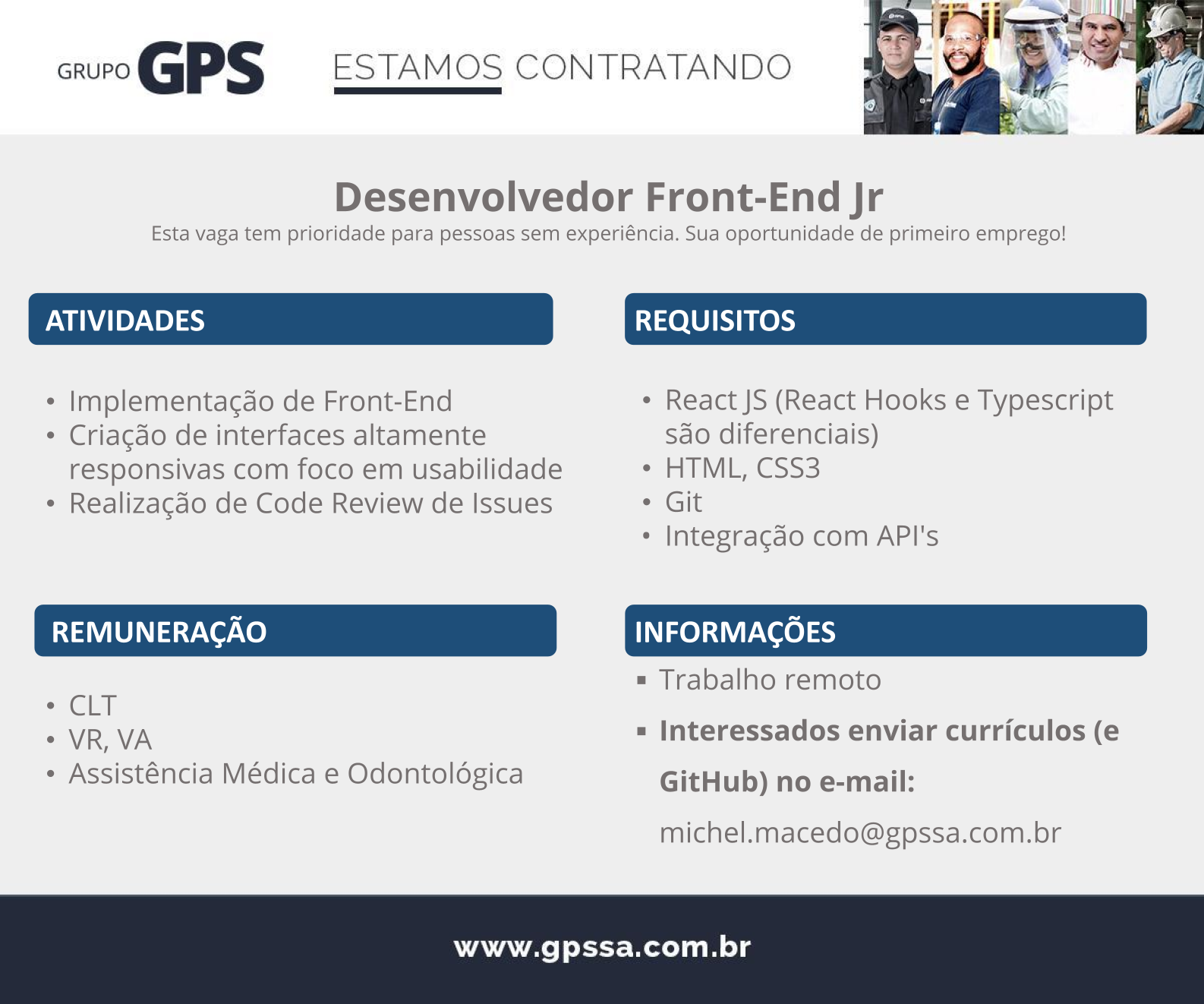 [Remoto] Front-end Developer Jr no Grupo GPS · Issue #1405 · react-brasil/vagas · GitHub