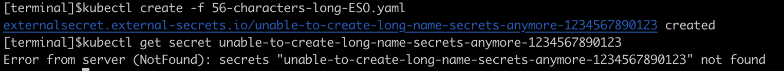 BREAKING CHANGE - Unable to create k8s secrets with name larger than 55 characters with v0.9.3 ...