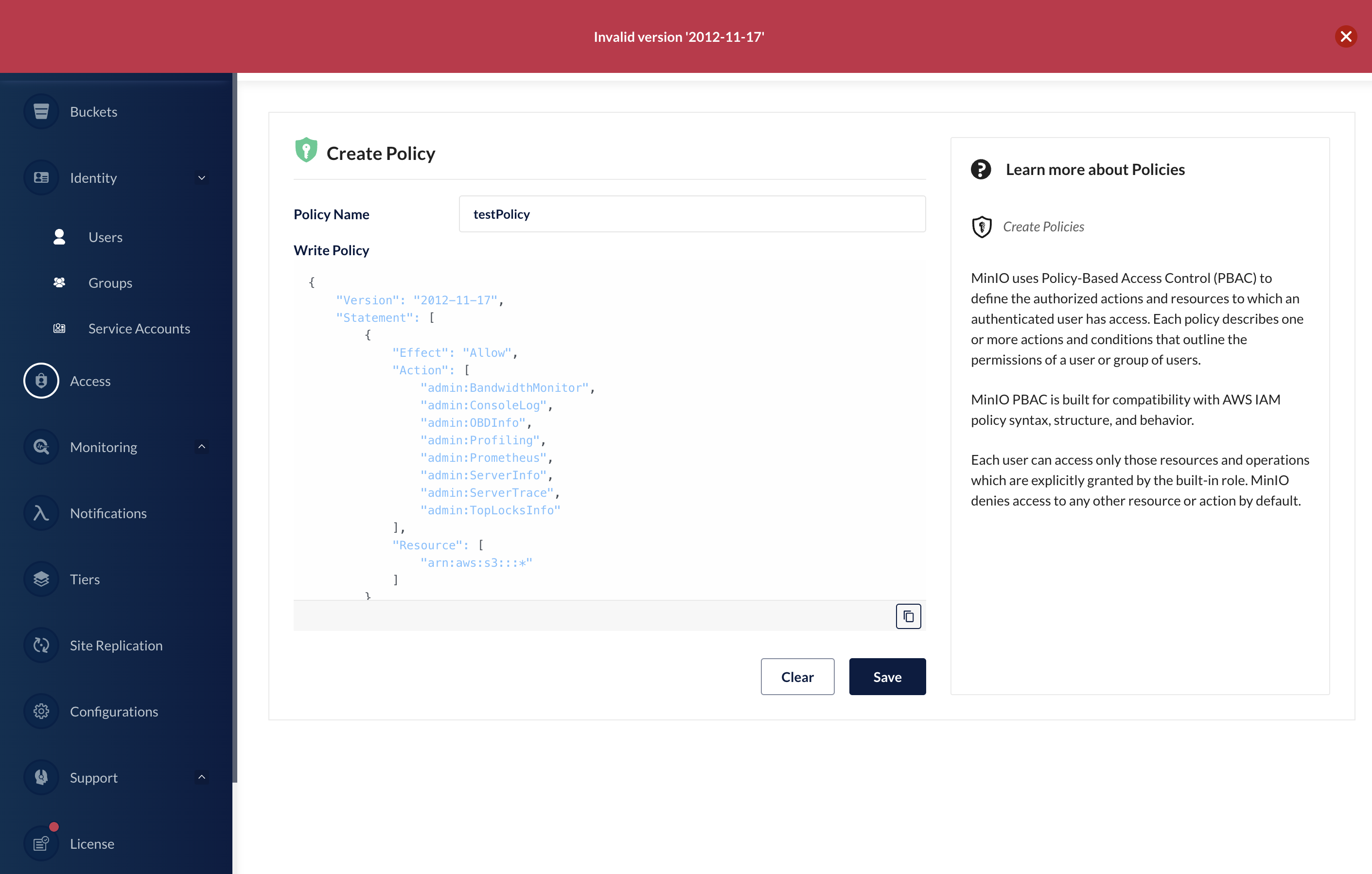 Creating Policies May Fail Silently · Issue 2296 · Minio Console · Github
