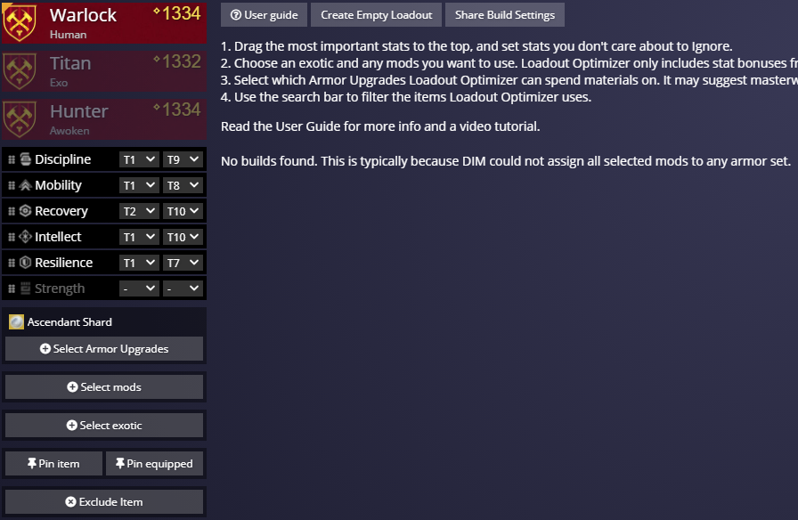 Loadout Optimizer Unable to Find Builds, Locks at T10 Strength · Issue #7044 ...