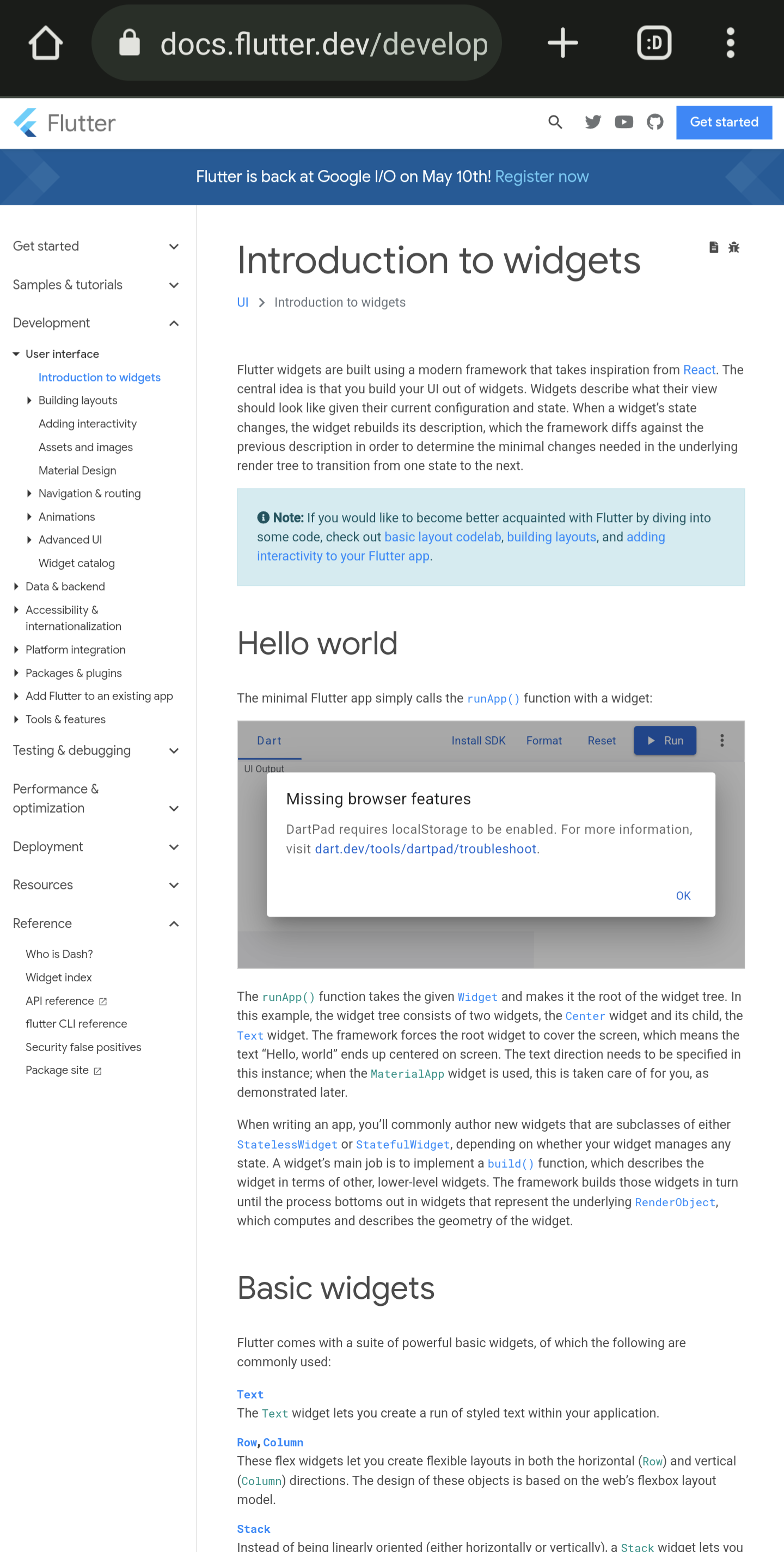 Page Issue Introduction To Widgets · Issue 8488 · Flutterwebsite