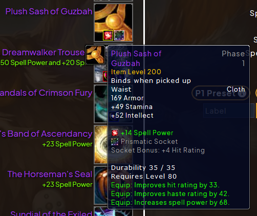 Plush Sash of Guzbah incorrectly shows two available sockets · Issue #1392 · wowsims/wotlk · GitHub