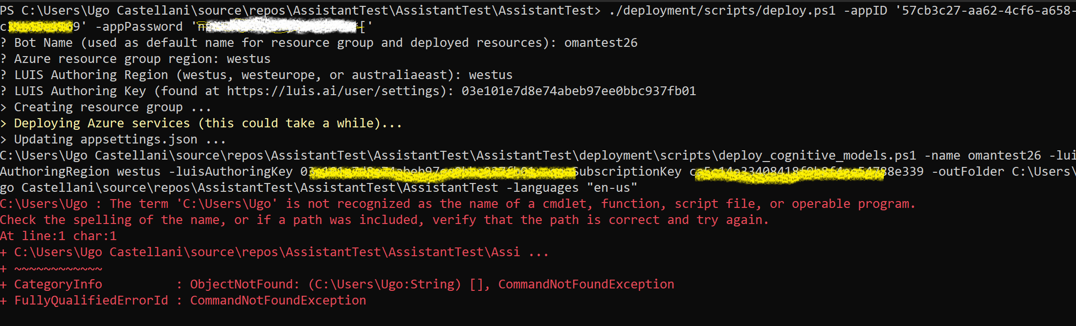 VA deployment script fails if working path has a space (e.g. username) · Issue #1474 · microsoft ...