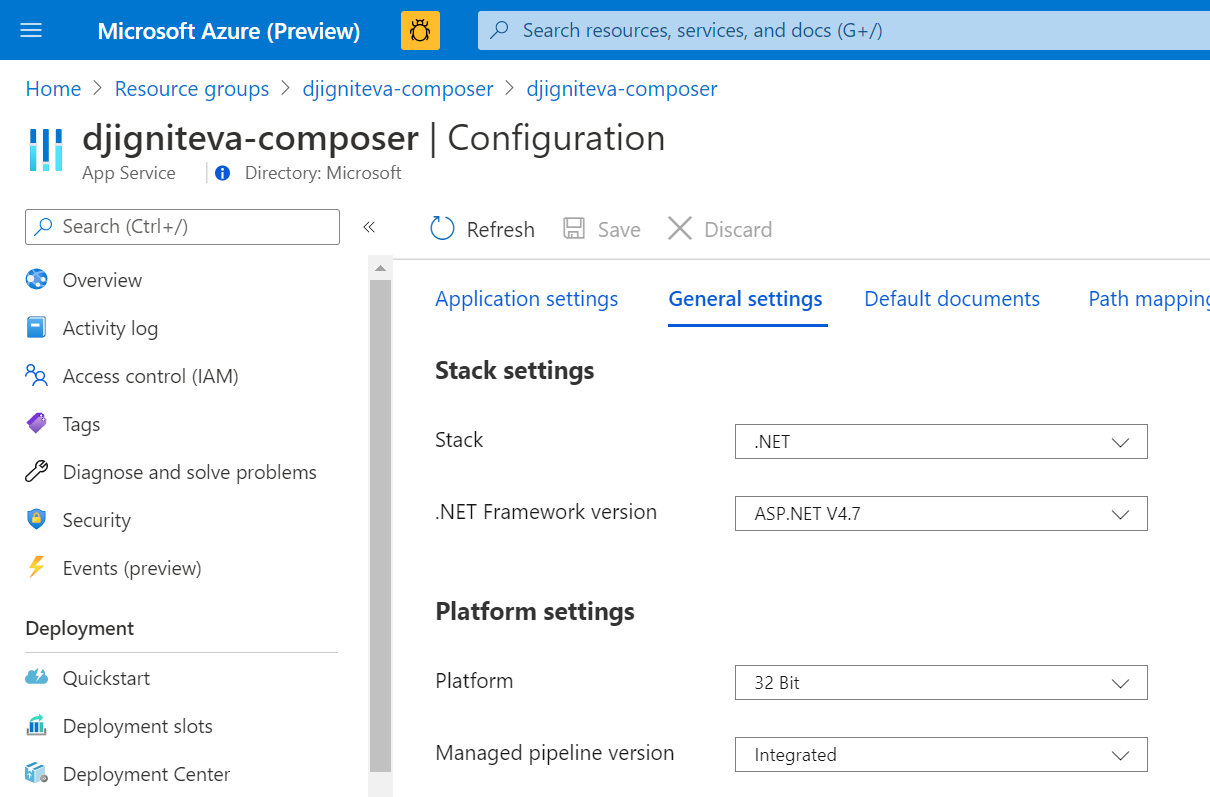 Publishing Composer Bot to Azure results `HTTP Error 500.30 - ANCM In-Process Start Failure ...