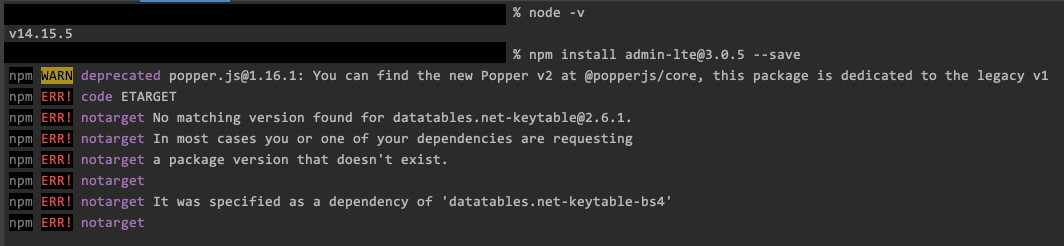 [BUG] npm ERR! notarget - No matching version found for datatables.net-keytable@2.6.1 · Issue ...