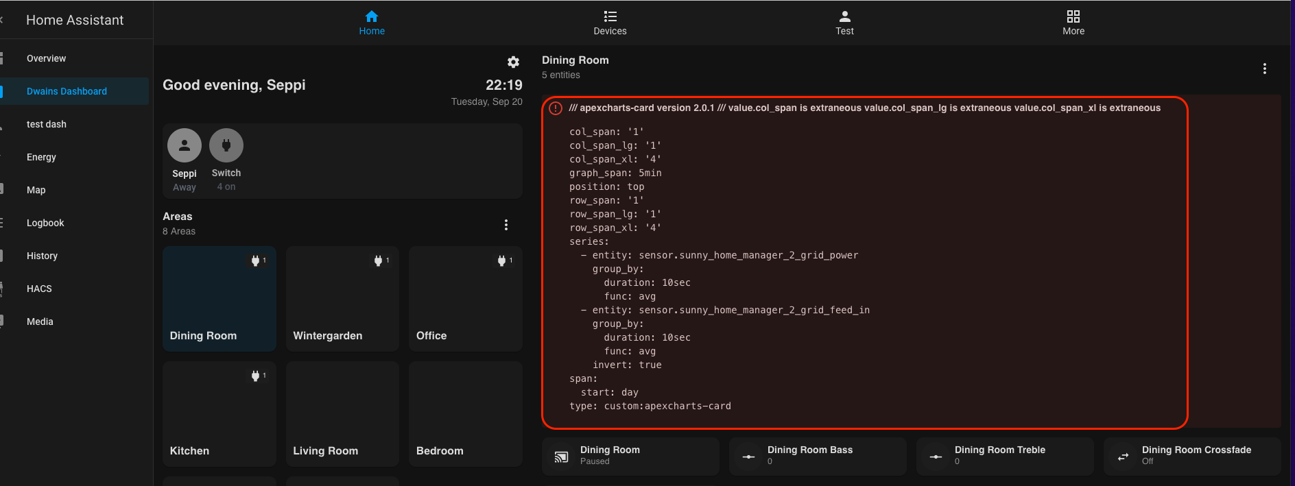 Home Assistant - Dwains Dashboard - value.col_span is extraneous value.col_span_lg is extraneous ...