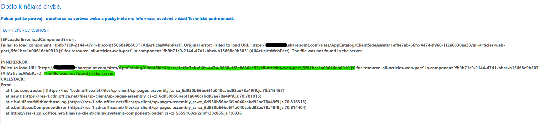 [bug/question] - Since yesterday, All custom webpart crash on several ...
