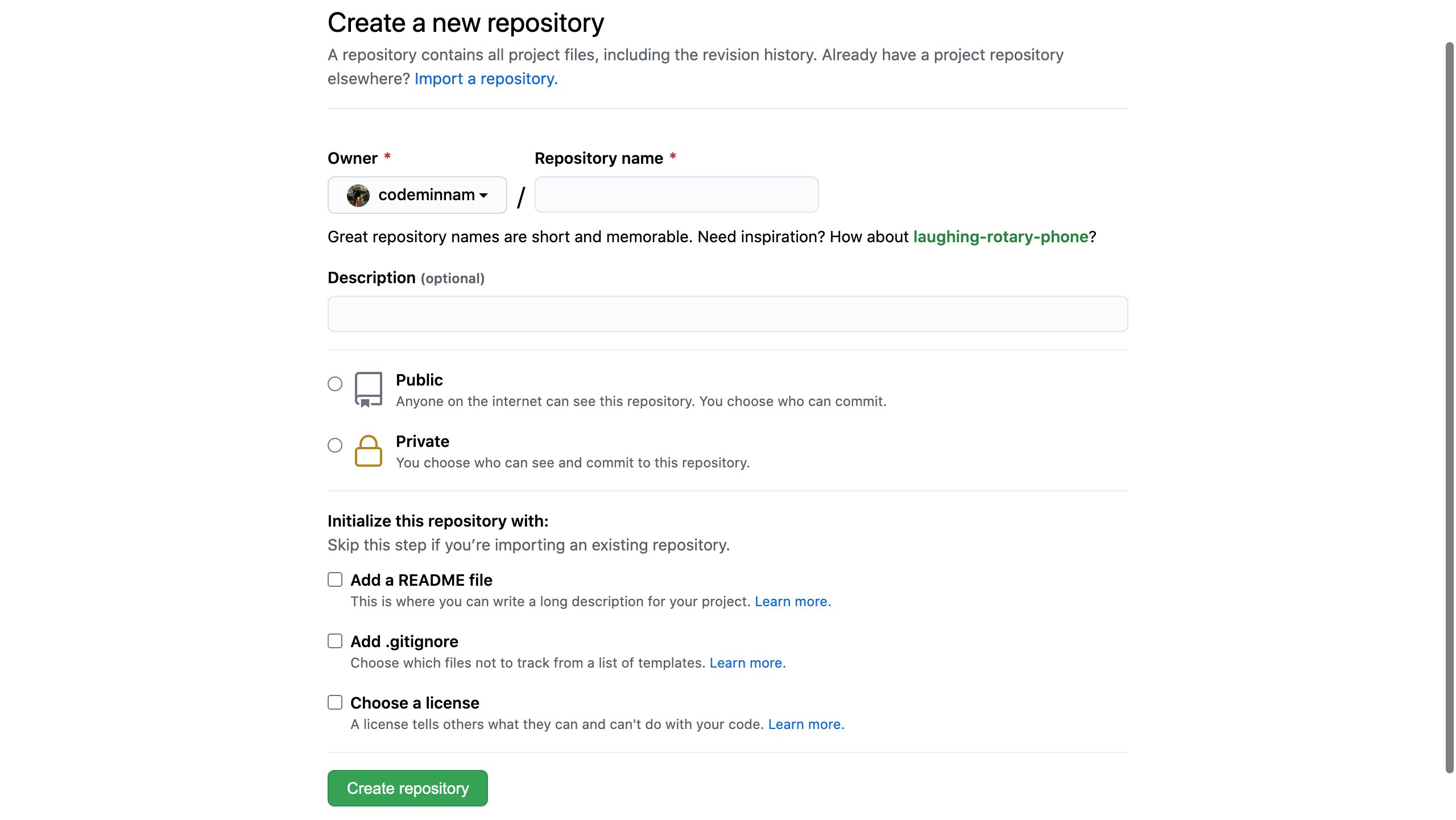 GitHub - codeminnam/new-repo-clone: Cloning https://github.com/new with HTML5 and CSS3