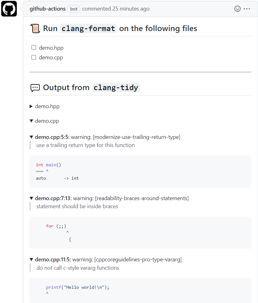 【开源自荐】C/C++ 代码格式化和静态分析检查的一站式工作流 Cpp Linter · Issue #2530 · 521xueweihan/HelloGitHub · GitHub