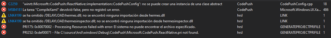 Code push on Windows fails with class "wintry::Microsoft::ReactNative::ReactInstanceSettings ...