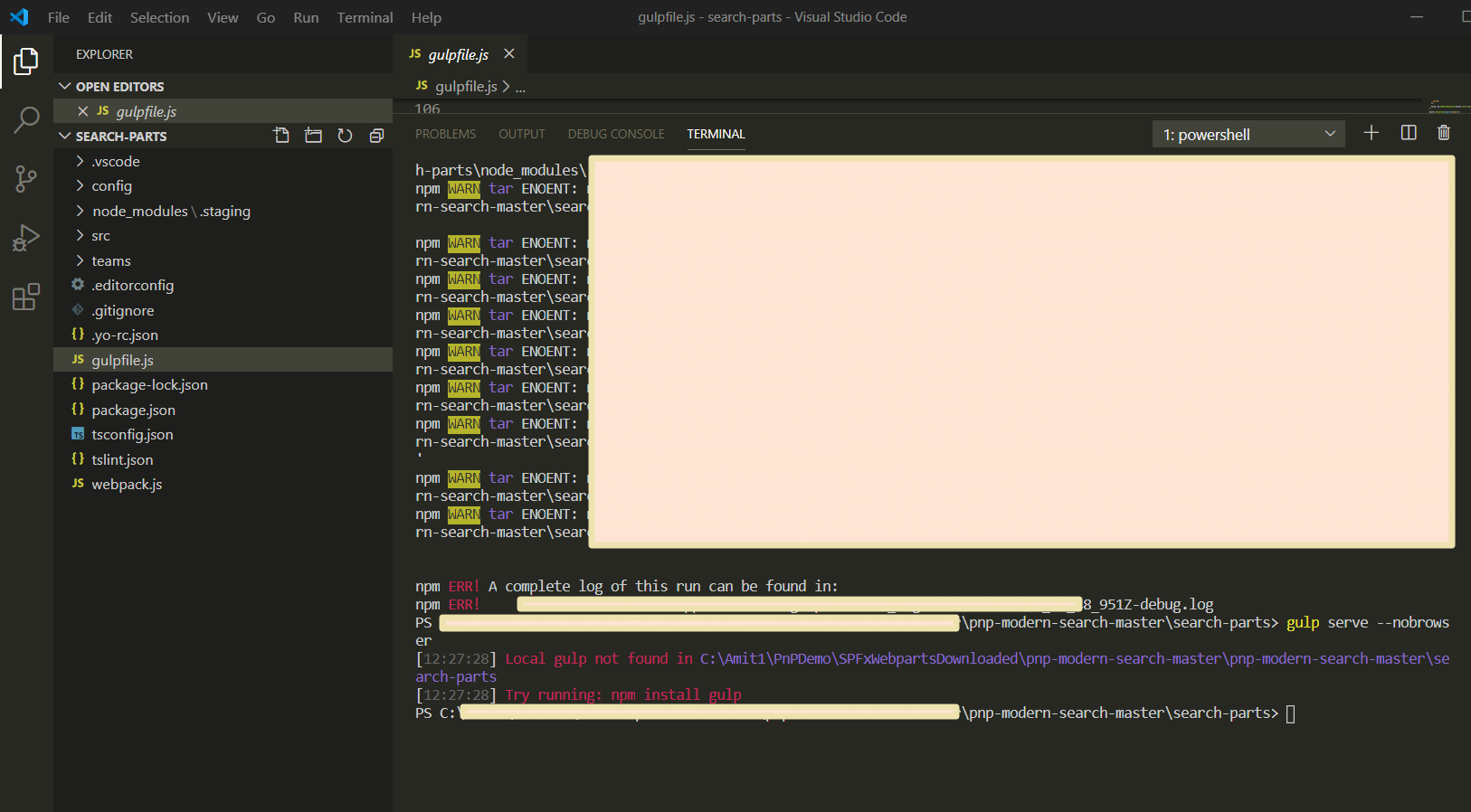 Not able to execute "gulp serve --nobrowser" command on my machine · Issue #247 · microsoft ...