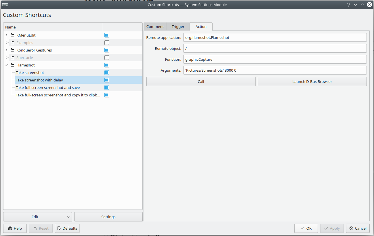 Instructions for adding KDE shortcuts don't work · Issue #1306 · flameshot-org/flameshot · GitHub