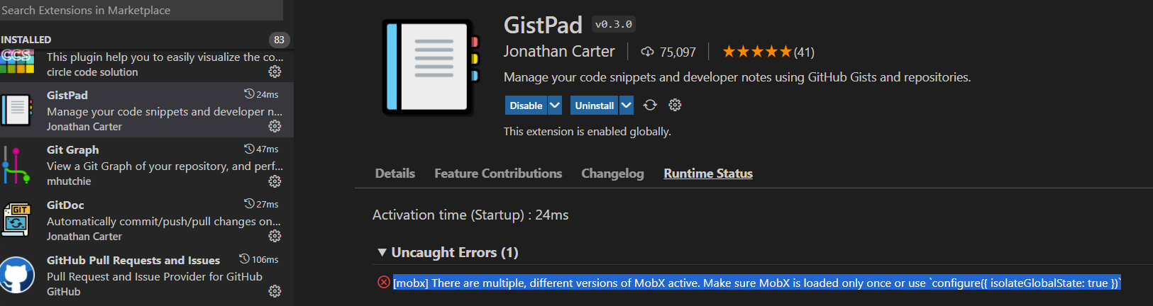 Uncaught Errors: [mobx] There are multiple, different versions of MobX active. Make sure MobX is ...