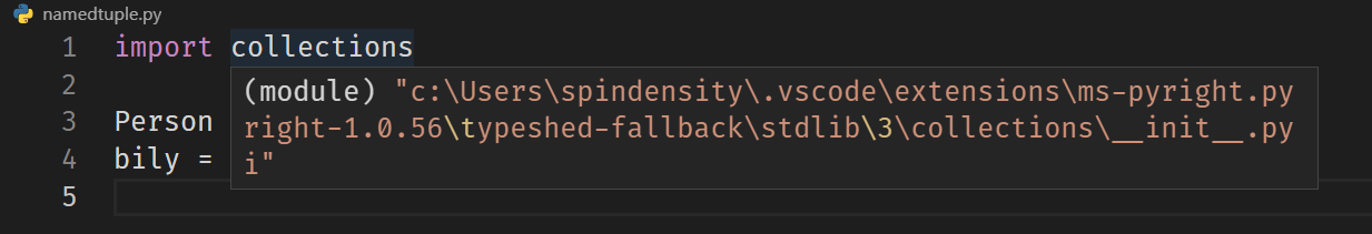 Can't resolve namedtuple parameters · Issue #212 · microsoft/pyright · GitHub