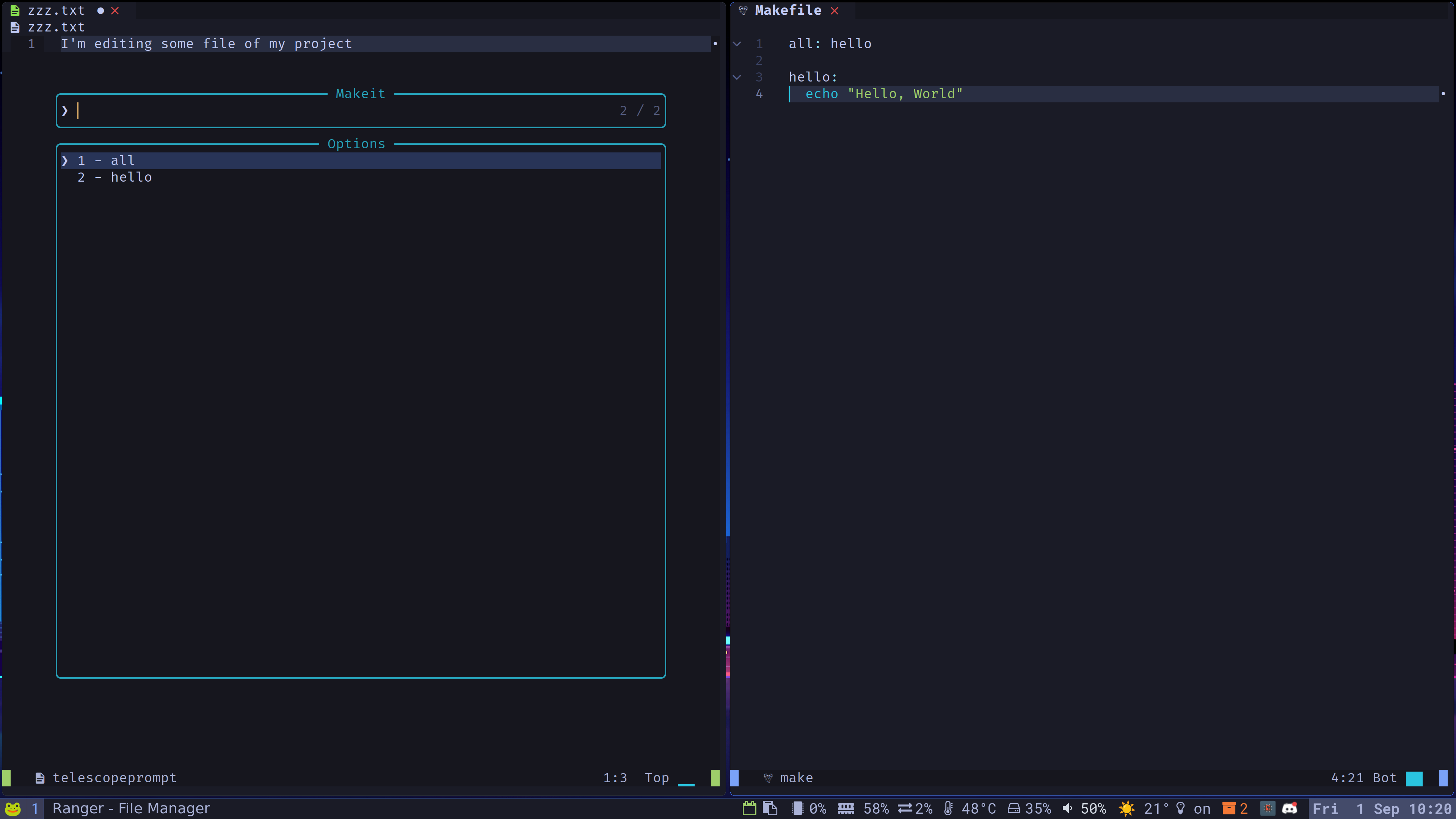GitHub - Zeioth/makeit.nvim: Neovim plugin to manage your Makefile with Telescope