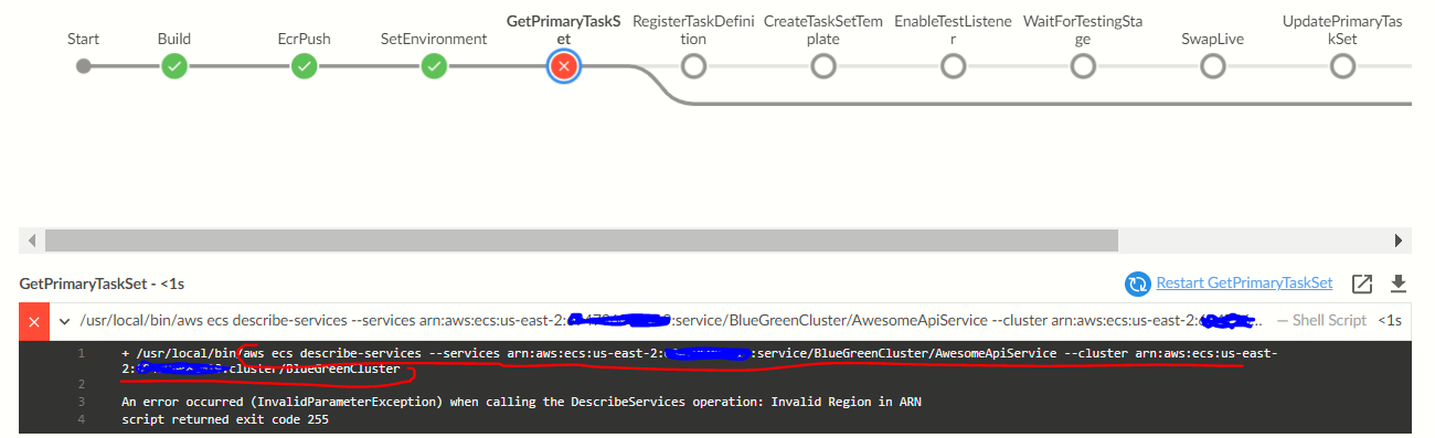 An error occurred (InvalidParameterException) when calling the DescribeServices operation ...