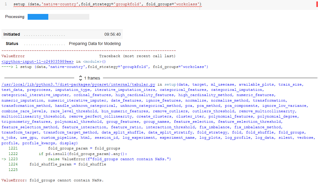 GroupKfold error · Issue #1099 · pycaret/pycaret · GitHub