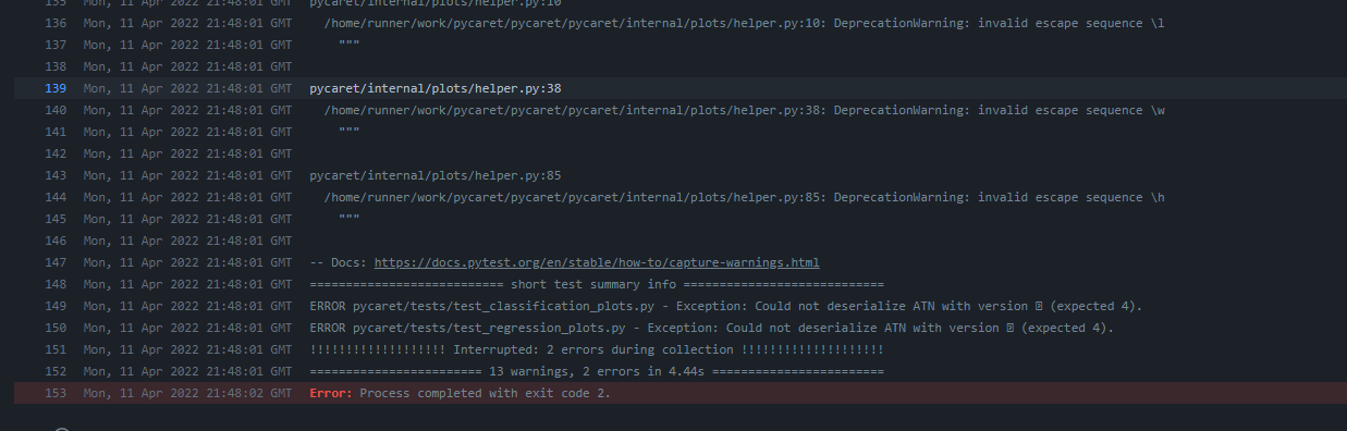 [BUG] Exception: Could not deserialize ATN with version (expected 4). · Issue #2401 · pycaret ...