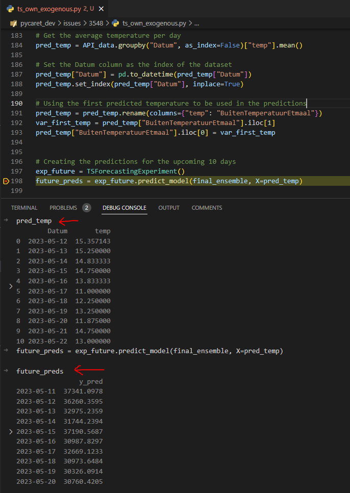 Weird predictions when using own exogenous variable data · Issue #3548 · pycaret/pycaret · GitHub