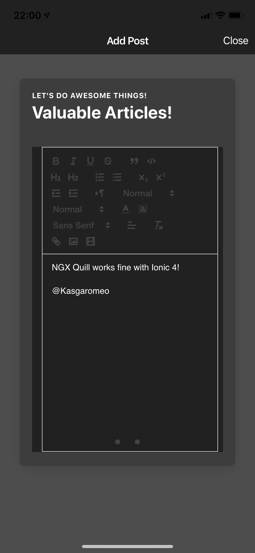 Ionic 4 with ngx-quill works fine (not issue) · Issue #335 · KillerCodeMonkey/ngx-quill · GitHub