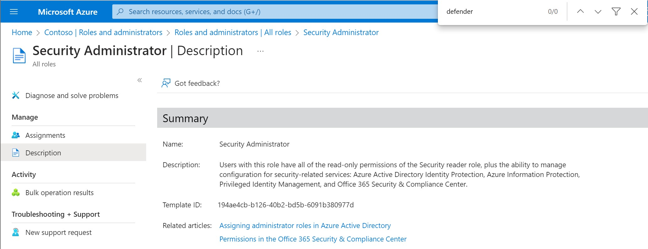 Wrong Defender For Endpoint Role For Security Operator And Security Administrator · Issue